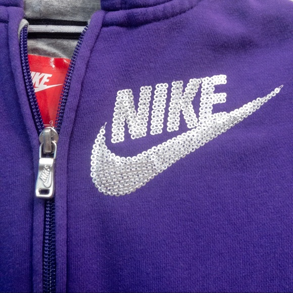 Nike | Jackets & Coats | Nike Purple Silver Logo Zippered Hoodie Jacket ...